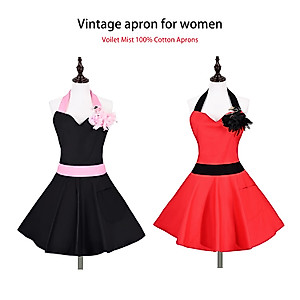 Violet Mist Lovely Sweetheart Retro Kitchen Aprons Women Girl Red Ladies Cute Apron Vintage Apron Christmas Apron 1950s French Maid Cotton Cooking Apron Adjustable Waist Mom Party Gift
