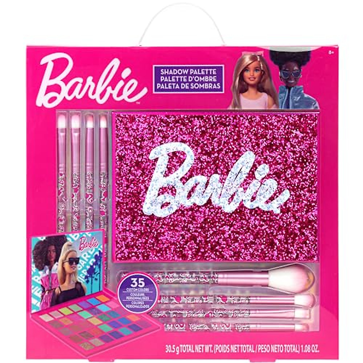 Barbie - Townley Girl 35-Well Eyeshadow Palette, Shimmery and Opaque Colors, Pigmented Blendable, 8 Application Brushes Non-Toxic 8+, Perfect for Parties, Sleepovers & Makeovers