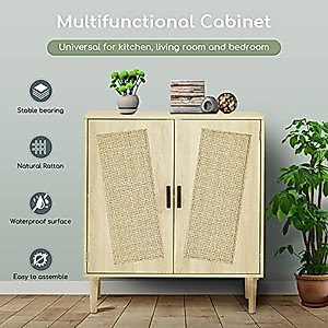 Tatub 2 Pcs Accent Storage Cabinets with Rattan Doors,Kitchen Sideboard Buffet Storage Cabinet,Console Cabinet,Natural