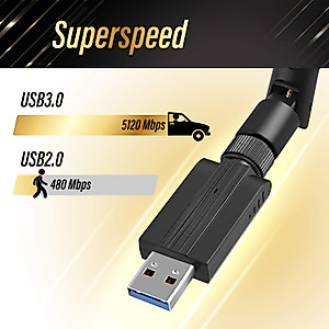 USB WiFi Adapter – 1200M WiFi Dongle High Speed 802.11ac 5dBi Dual Band 2.4/5GHz Wireless Network Adapter for PC/Desktop/Tablet/Laptop, Compatible with Windows, Mac OS X