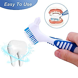 Premium Denture Cleaning Brush Set with Multi-Layered Bristles & Ergonomic Rubber Handle, Portable Denture Double Sided Brush for False Teeth Cleaning, 3 Pieces (Blue, Orange, Purple)