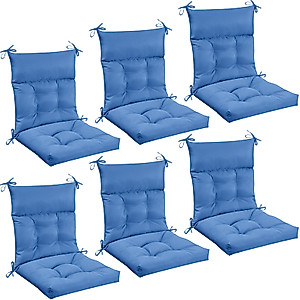 Sintuff 44 x 21 x 4 Patio Chair Cushions Outdoor Indoor Seat/Back Chair Cushions Tufted Pillow with Ties All Weather Replacement Cushions Patio Furniture Cushions Outdoor Furniture(Blue,6 Pcs)