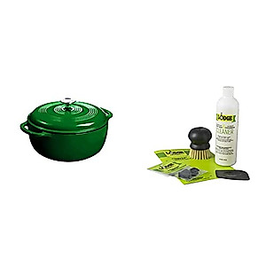 Lodge Enameled Cast Iron Dutch Oven, 6 Qt, Evergreen & Enameled Cast Iron & Ceramic Stoneware Care Kit