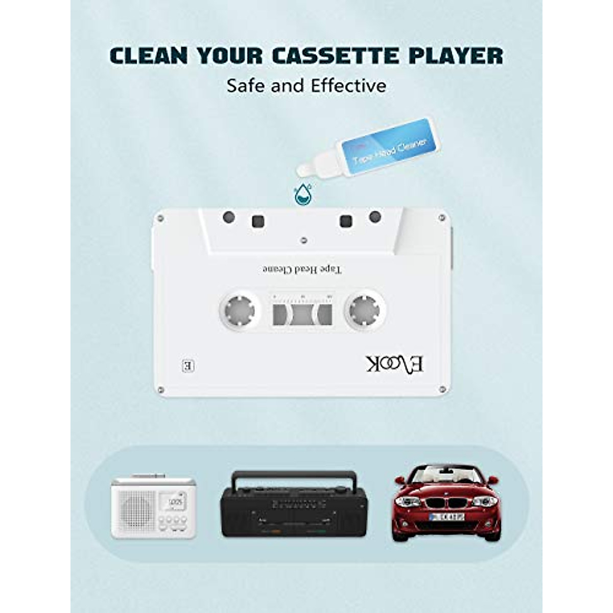 Elook Audio Cassette Head Cleaner Kit with 3 Bottles of Cleaning Liquid