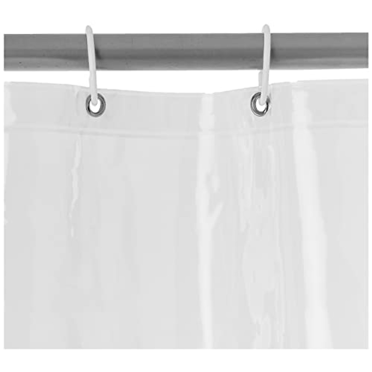 Amazon Basics Water Resistant 8-Gauge PEVA Shower Curtain Liner with Metal Grommets and Plastic Shower Hooks - 72" x 72", Clear
