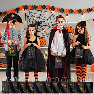 24 Pieces Halloween Small Gift Bags with Handles Hocus Pocus Theme Halloween Kraft Paper Party Favor Bags Witch Goodie Bags with Handles for Halloween, Birthday, Crafts, Party Supplies