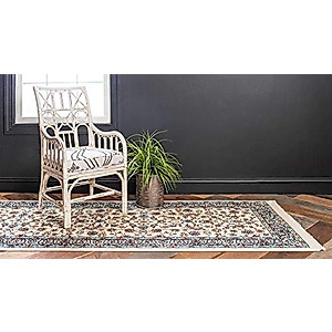 Unique Loom Narenj Collection Area Rug - Leeds (3' x 13' 1" Runner, Ivory/ Blue)