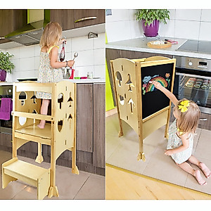 Leipal Foldable Kitchen Step Stool for Kids Toddlers with Drawing Blackboard Folding Toddlers Extra Small Stool Wooden
