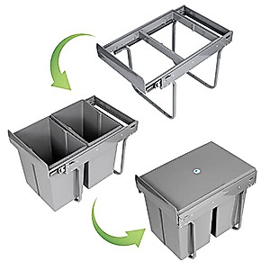 TANYOYO 40 Quarts Double Sliding Trash Can Under Cabinet Kitchen Sliding Out Under Counter Waste Bin Kitchen Pull Out Recycling Bin Dual Waste Containers Under Sink Waste sorter Fixable Base
