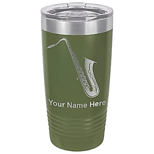 LaserGram 20oz Vacuum Insulated Tumbler Mug, Saxophone, Personalized Engraving Included (Camo Green)