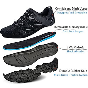 SILENTCARE Men's Waterproof Hiking Shoes Non-Slip Comfortable Outdoor Walking Hike Footwear(Medium, Black Grey,Numeric_11.5)