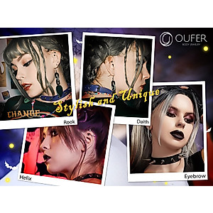 OUFER Rook Piercing Jewelry, 316L Surgical Steel Rook Earrings For Women Men, 16G Spider Curved Barbell Eyebrow Rings, Pearl Tragus Daith Piercing Jewelry(Black)…