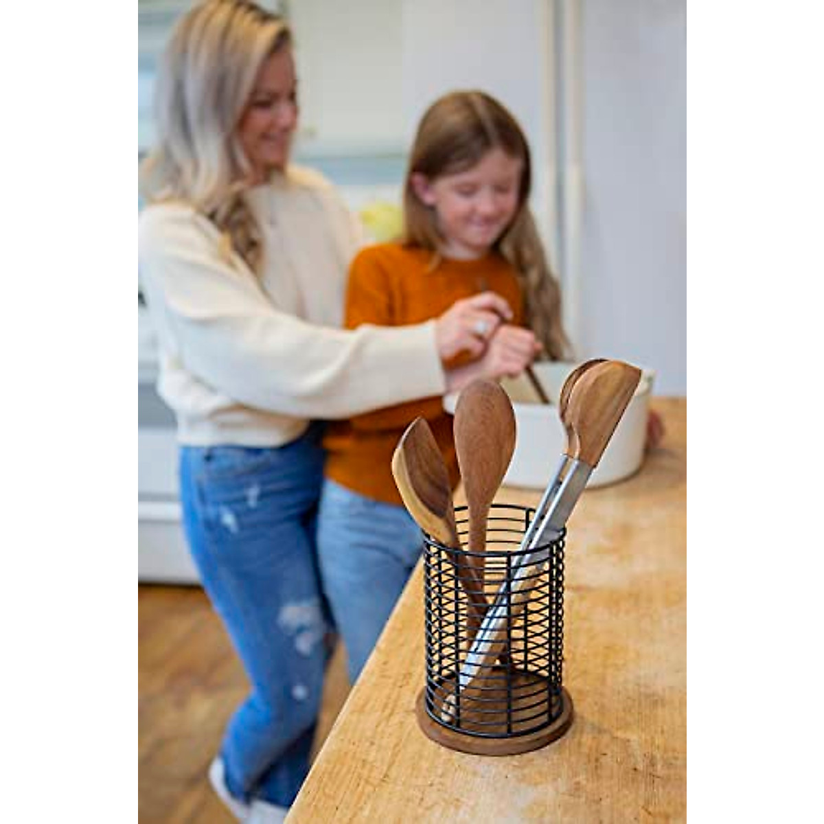 Emerson Ergonomics Wood and Metal Kitchen Utensil Holder Desk Organizer Multi-Purpose Counter Organizer