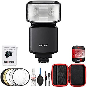 Sony HVL-F60RM2 Compact Wireless Radio Flash Bundle with Deco Photo All-in-One Cleaning Kit, Deco Gear 23-inch / 60cm 5-in-1 Collapsible Multi-Disc Light Reflector and 1 YR CPS Protection Pack
