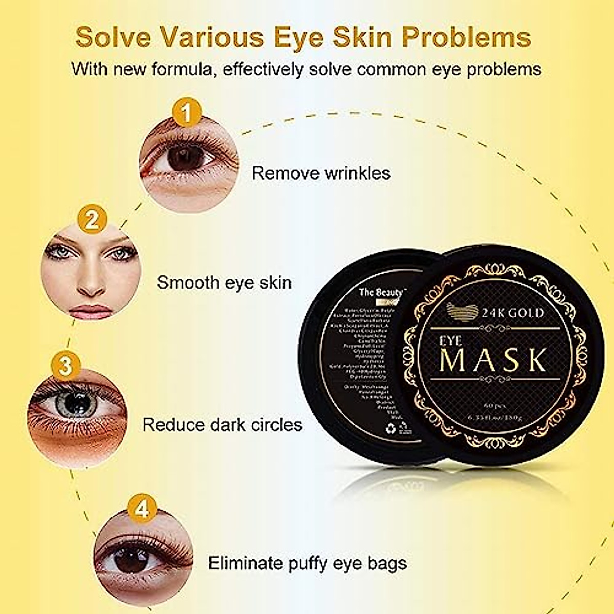 Under Eye Gold Eye Gel for Puffy Eyes Eye Pads for Dark Circles Under Eye Bags Anti Wrinkle Moisturizing Improves Elasticity 5ml Mascara Remover for Sensitive Eyes (Black, One Size)