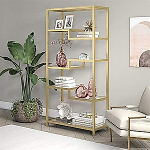 Henn&Hart 68" Tall Rectangular Bookcase in Brass, for Home Office, Living Room