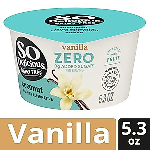 So Delicious Dairy Free Coconut Milk Yogurt Alternative, 0g Added Sugar Vanilla, Vegan, Gluten Free, Non-GMO, Creamy Plant Based Vanilla Yogurt Alternative, 5.3 Oz Container
