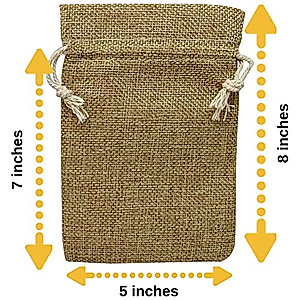 Supply Friend 50 Burlap Bags with Drawstring, 5x8 Inch (5x7 Internal) Gift Bag Bulk Pack - Wedding Party Favors, Jewelry and Treat Pouches (Brown)