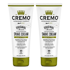 Cremo Barber Grade Sage & Citrus Shave Cream, Astonishingly Superior Ultra-Slick Shaving Cream Fights Nicks, Cuts and Razor Burn, 6 Fl Oz (2 Pack)