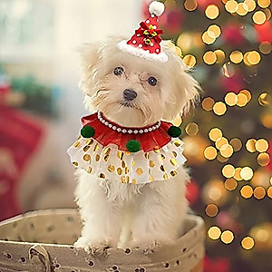 Heureppy Christmas Dog Costume Collar Red Dress Hat Accessories Adjustable Cats Clothes Set, Cloak for Dogs Animal Party Supplies, M Size