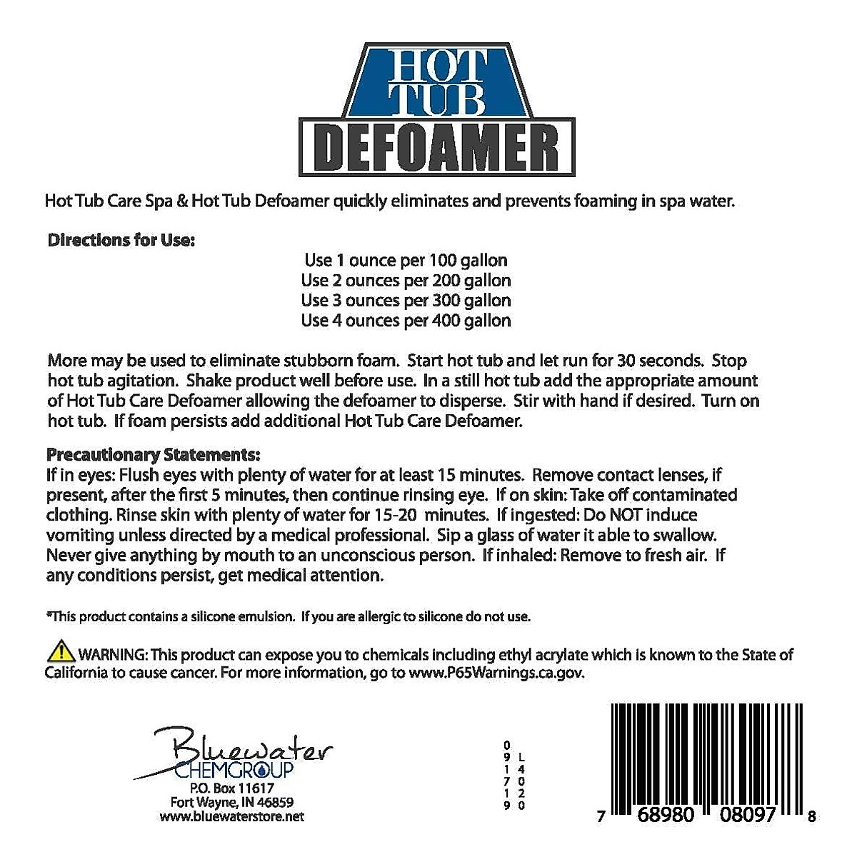Spa & Hot Tub Defoamer - Gallon - Quickly Removes Foam Without The Use of Harsh Chemicals, Eco-Friendly Safe Silicone Emulsion Formula - Concentrate