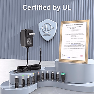 PERFEIDY 5V 1A 0.5A Charger 5.0V 1.0A AC Adapter 5W Power Supply DC 5V 1000mA 800mA 600mA 500mA Adaptor Regulated Transformer Cord with 10 Interchangeable Jacks Plug UL Listed