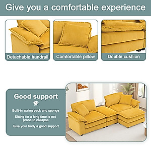 ZX Design 84.6" W Oversized Chaise Lounge Chair, deep seat sectional Sofa with Ottoman，Oversized sectional Sofa Cloud Couch, l Shaped Couch,Modern Corduroy Indoor Double Long Sofa(Yellow)