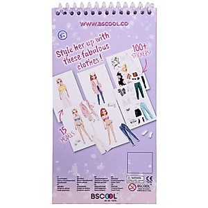 BSCOOL Sticker Dress up - Sticker Activity Book for Kids. Learn Girls Fashion Design with Stickers and Guides for Kids 5 and up. Little Designer Creativity Book. Stickers, Paper Dolls. Gift for Girls
