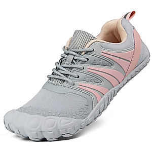Oranginer Five Finger Toe Shoes for Women Zero Drop Minimalist Shoe Wide Width Barefoot Work Sneaker Cycling Shoe Gray Pink Size 8