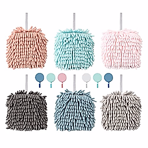 Emivery 6pcs Absorbent Chenille Hand Towel Fluffy Ball Towels with Hanging Loop Bathroom Microfiber Quick Drying Towels