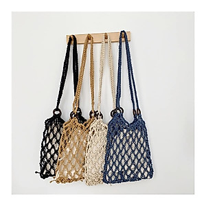 TKFDC Women Handbags Ladies Net Hollow Tote Bag Korean Female Woven Shoulder Bag Beach (Color : Black, Size : 32 * 28cm)