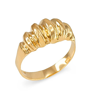 Modern Contemporary Rings Elegant Ribbed Dome Ring in Polished 10k Yellow Gold (Size 12)