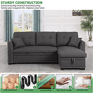 BEEY Convertible Sleeper Sofa Bed, 82" Small Sectional Sofa with Storage Chaise for Small Spaces, L Shaped Couch with Pull Out Bed for Bedroom, Living Room (Dark_Grey)