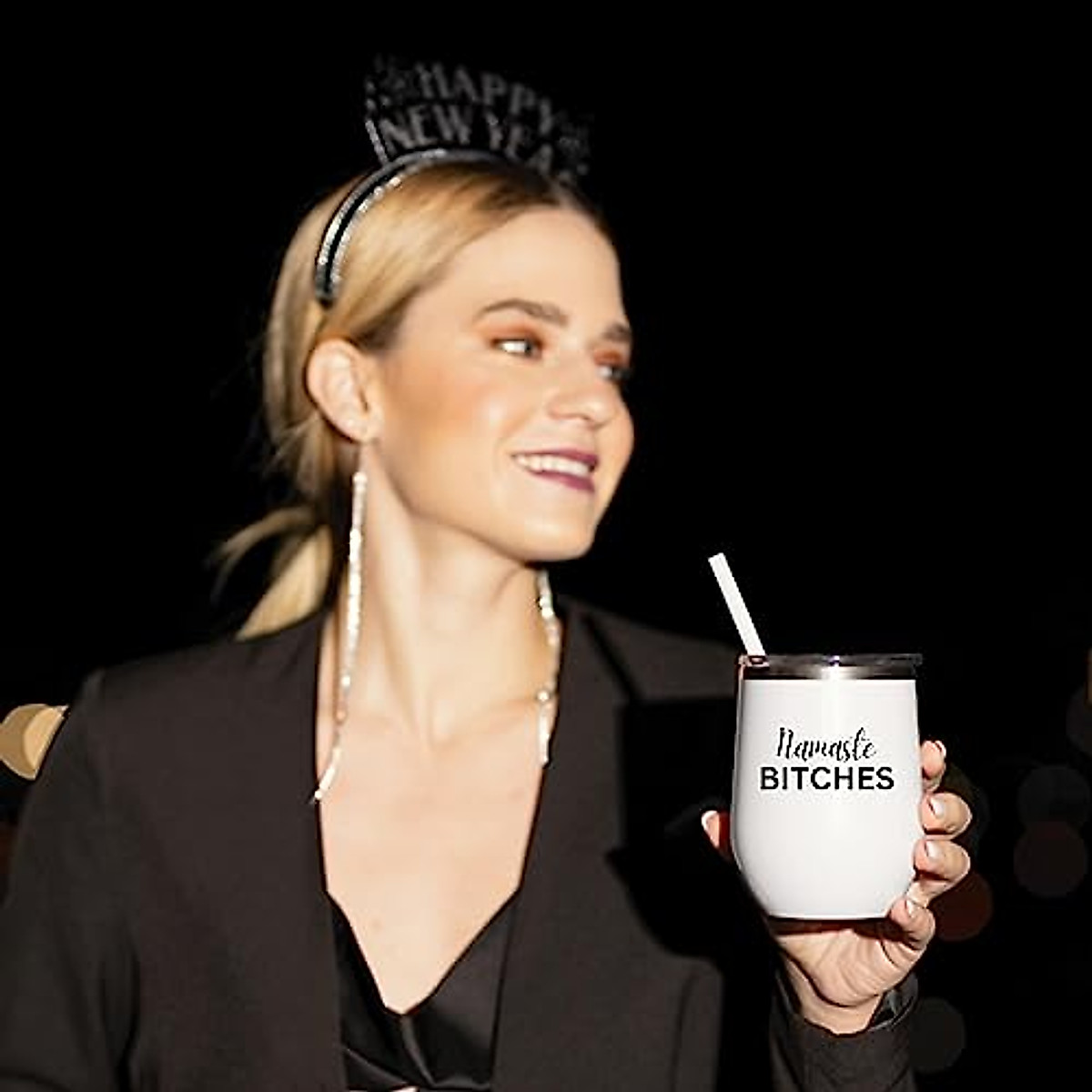 Namaste Bitches Yoga Humor Gift for Yoga Lovers 12oz Wine Tumbler Cup