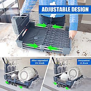 DOFIMATE Expandable Dish Drying Rack,Dish Racks with Drainboard,Multifunctional Stainless Steel Dish Rack for Kitchen Counter