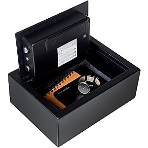 Amazon Basics Small Slim Desk Drawer Security Safe with Programmable Electronic Keypad, Black, 11.8''W x 8.6''D x 4.4''H