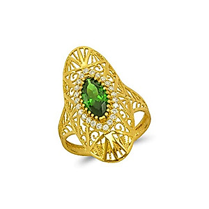 TOUSIATTAR 14k Yellow Gold Filigree Ring Band – Color Stone Diamond Cut CZ Ring – Nice Jewelry Gift for Women and Her (7)