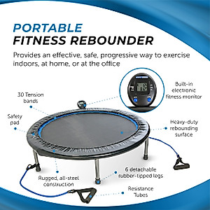 Stamina Intone Plus Trampoline with Resistance Bands - 38 inch Exercise Rebounder, Outdoor and Indoor Trampoline, Exercising Equipment At Home, Recreational Trampolines