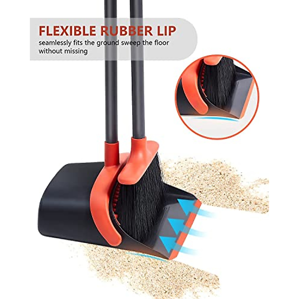 Broom and Dustpan, Broom and Dustpan Set for Home, Dustpan with 52" Long Handle Broom Combo Set, Standing Dustpan and Broom Set for Home Kitchen Room Office Lobby Floor Cleaning