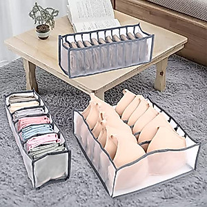 3pcs Underwear Organizers and Storage Baskets for Clothset Drawers, 6,7,11 Grids Wardrobe Clothes Organizer, Portable Clothing Storage Bins Containers for Bra,Underpants,Socks,Jeans,Scarf,Gray (GREY)