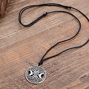 Triple Moon Goddess Pendant Tree of Life Necklace Pentacle Pentagram Wiccan