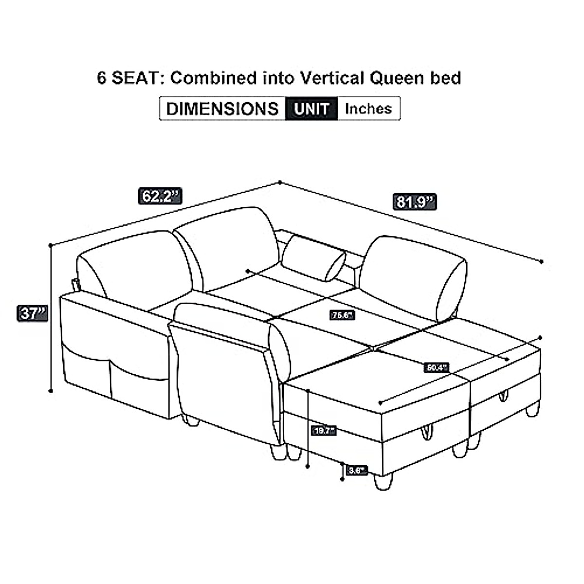FANYE Oversized Modular Sectional Sofa with Storage Seats,DIY Free Combine Sofa&Sofabed Reversible Modular&Sectional Convertible to L/U Shaped W/Chaises,Twin XL Sleeper Couch Bed for Living Room