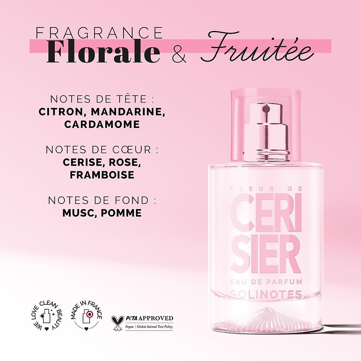 SOLINOTES Cherry Blossom Perfume for Women - Eau De Parfum | Delicate Floral and Soothing Scent - Made in France - Vegan - 1.7 fl.oz