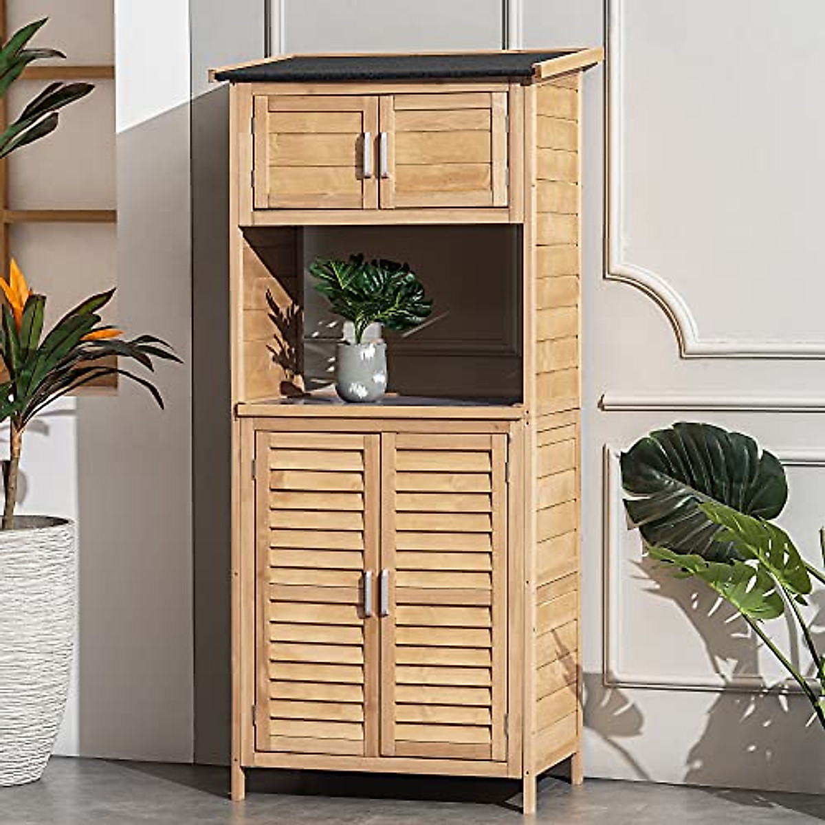 MCombo Outdoor Wood Storage Cabinet, Sheds & Outdoor Storage, Garden Shed Tool Sheds with Potting Bench for Backyard, 1111