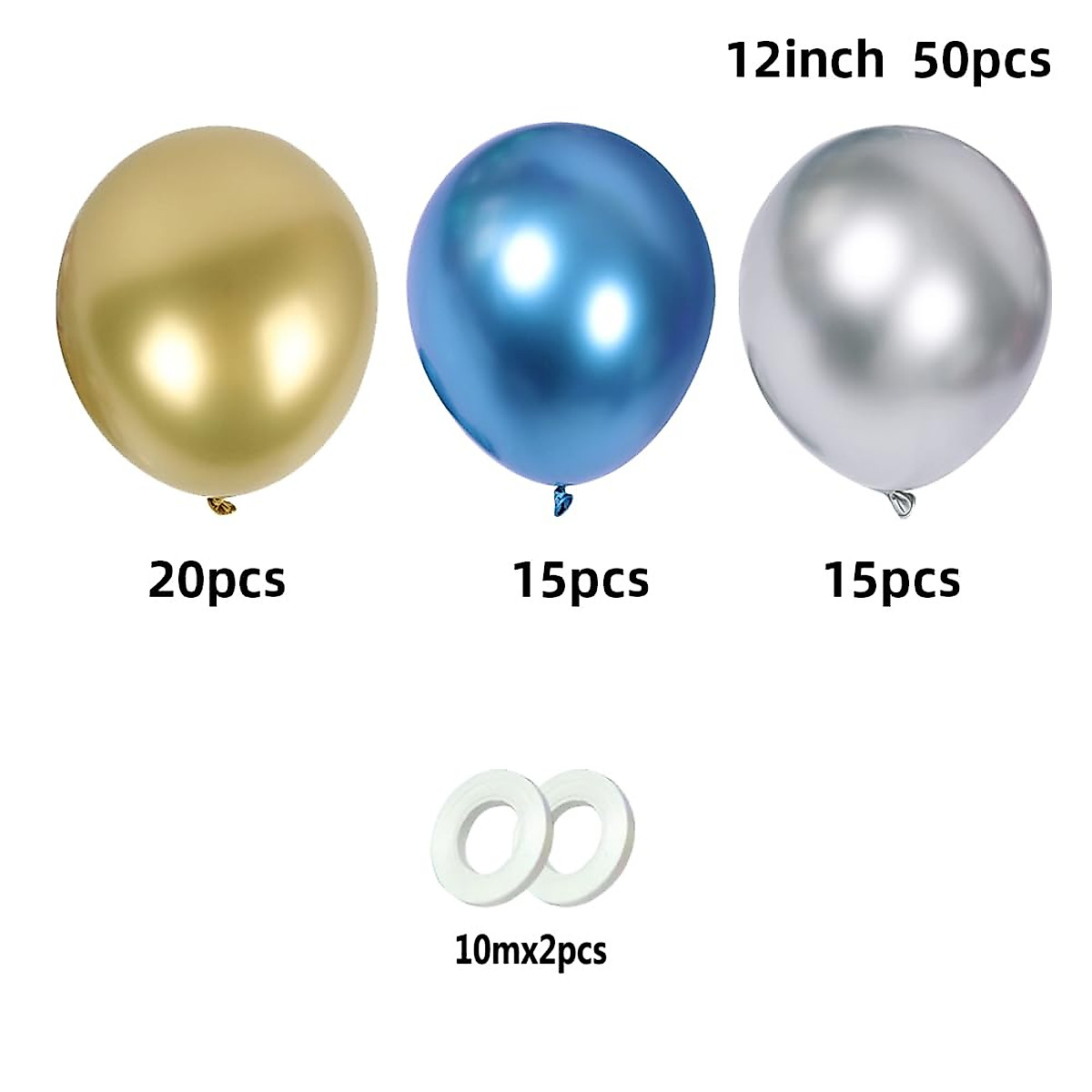 Metallic Gold Silver Balloon and Metallic Blue Balloon for Baby Shower Birthday Graduation Wedding Party Decorations