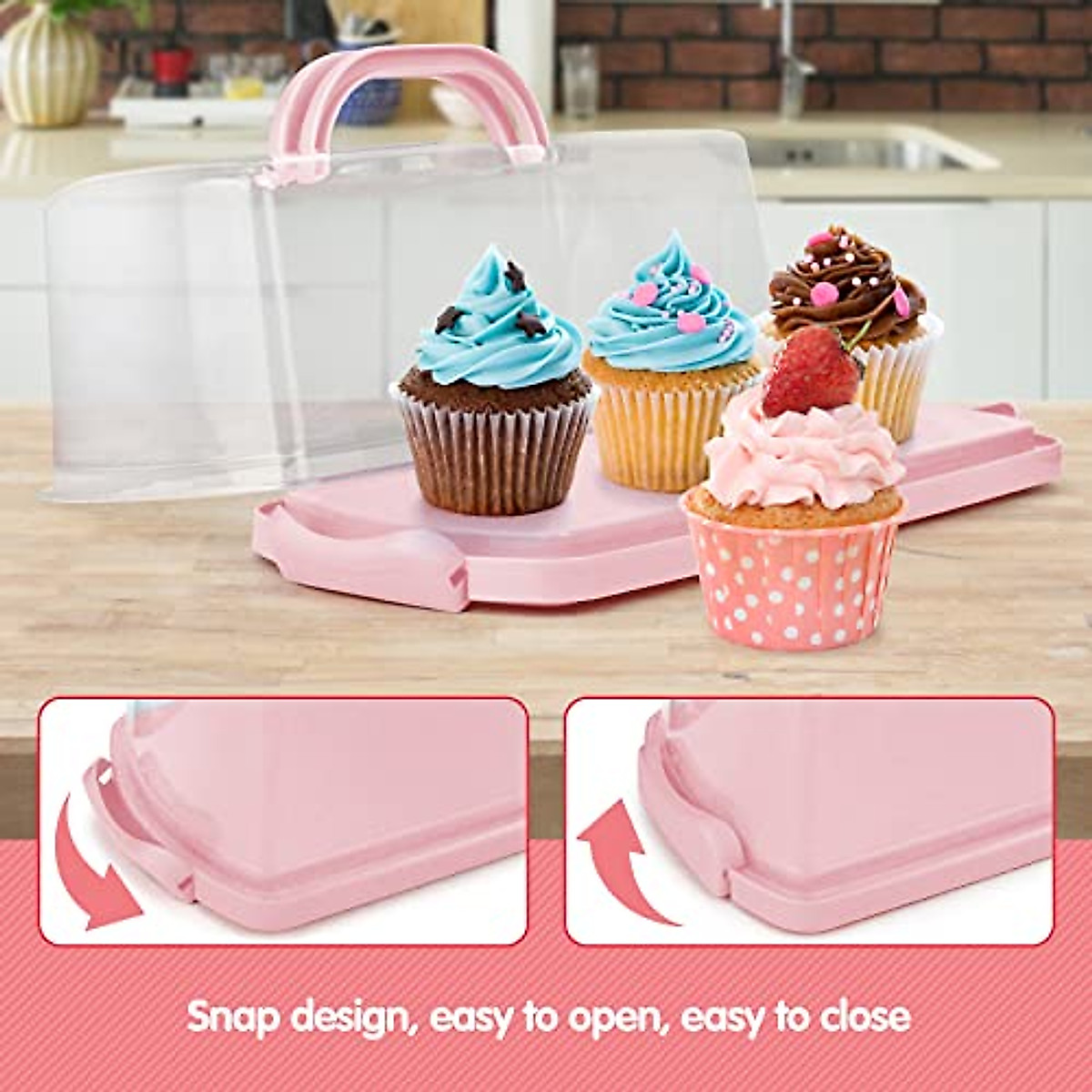 HOYA PONYOO 2-Pack Plastic Rectangular Bread Box with Clear Lid, Loaf Cake Keeper, Portable Bread Keeper Storage Container with Handle (Pink)