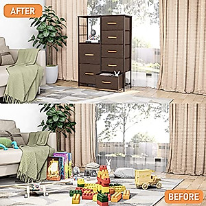 VredHom Fabric Dresser Storage Organizer, 7 Drawers Dresser with Shelves, Storage Dresser Fabric Storage Closets Storage Units Tower Steel Frame Wooden Top for Bedroom, Hallway, Nursery, Entryway