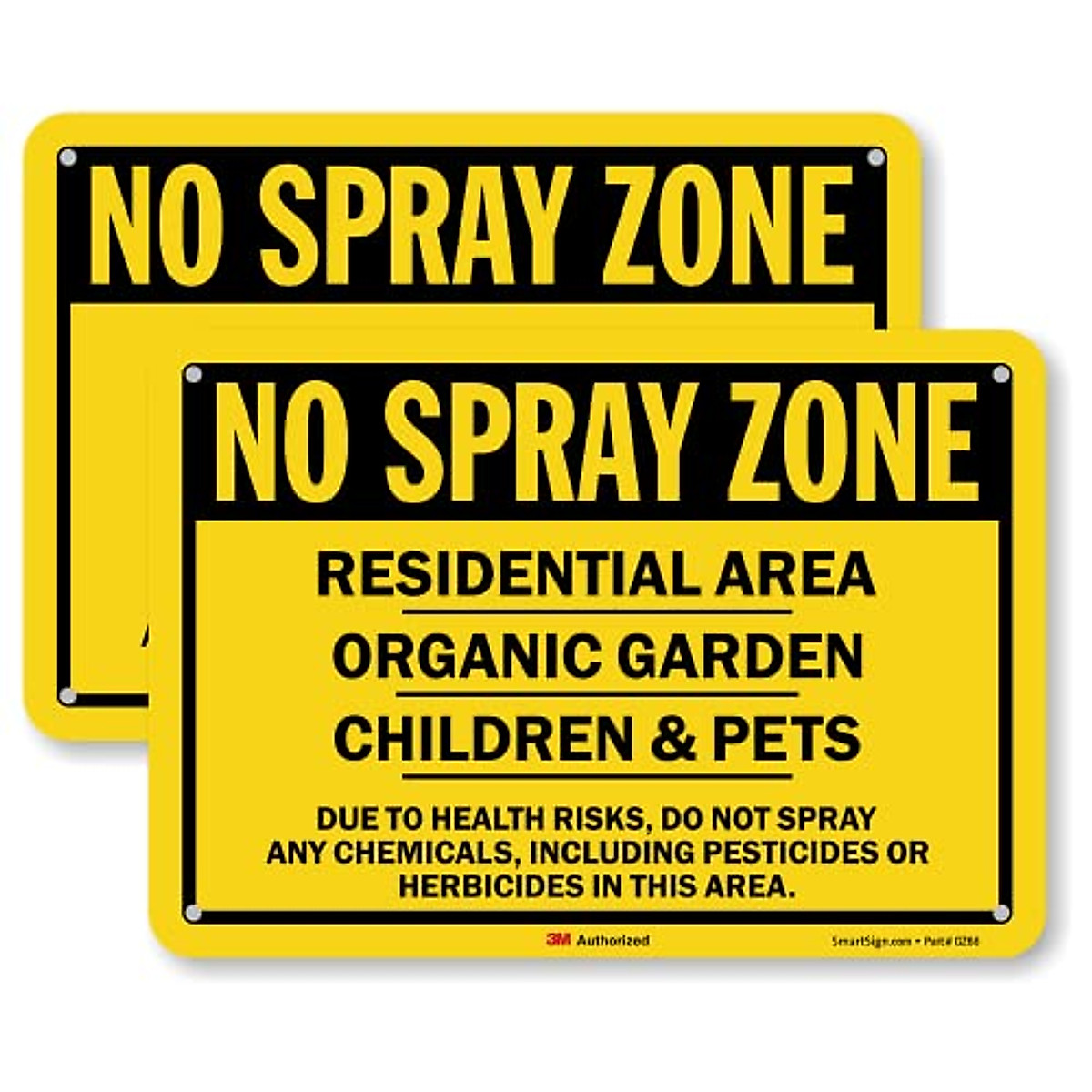 SmartSign (Pack of 2) 7 x 10 inch “No Spray Zone - Residential Area, Children & Pets, Organic Garden” Sign, 55 mil HDPE Plastic, Black and Yellow