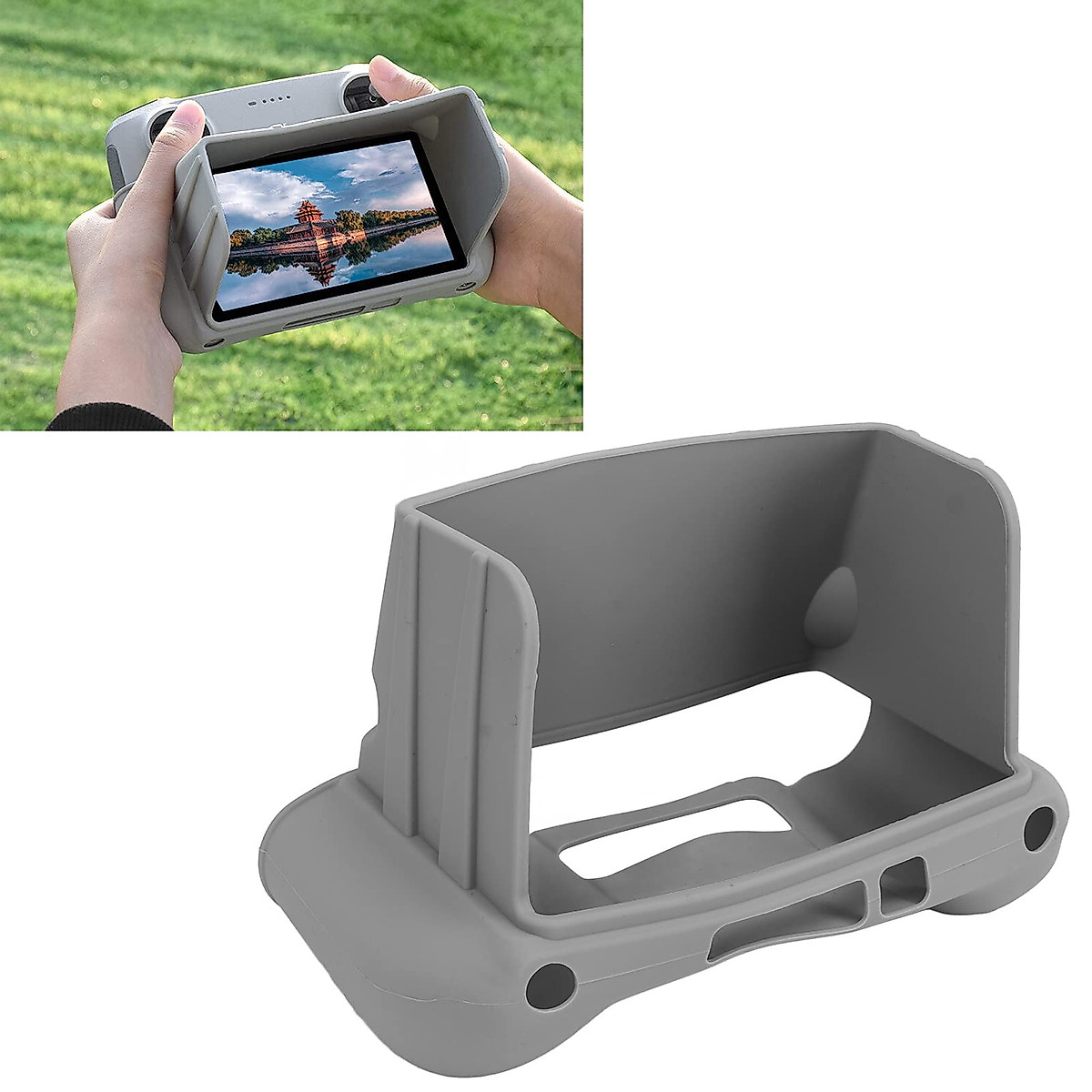 Drone Controller Silicone Cover, Precise Hole Anti Scratch Anti Drop Drone Controller Shading Hood Anti Deformation 3 Sides Blackout for Outdoor Shooting(Gray)