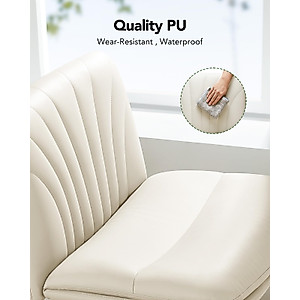 Marsail Armless-Office Desk Chair with Wheels: PU Leather Cross Legged Wide Chair,Comfortable Adjustable Swivel Computer Task Chairs for Home,Office,Make Up,Small Space,Bed Room(Beige)